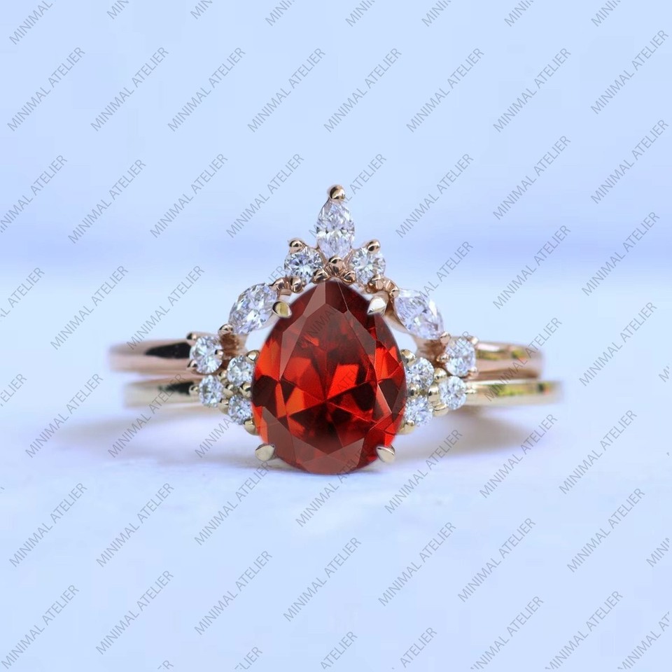 Garnet &Cubic Zirconia Ring,925 Sterling Silver Gold Plated Gift For ...