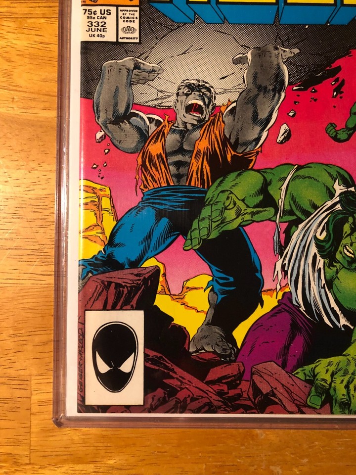 Incredible Hulk #332 1987 NM+ McFarlene Art Gray Hulk Sent w/ hard ...