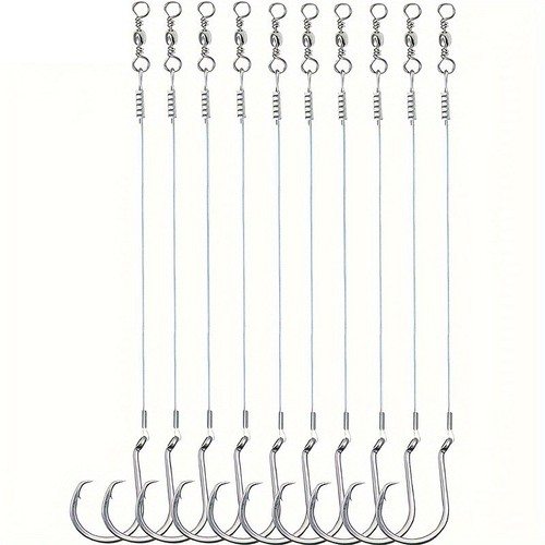 20 Pack Heavy Duty Circle Hook with Leader Wire Bass Catfish Fishing ...