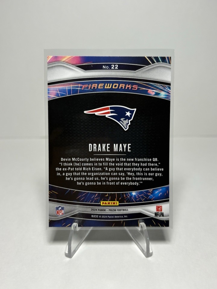2024 Panini Prizm Drake Maye Silver Prizm Fireworks RC #22 New England ...