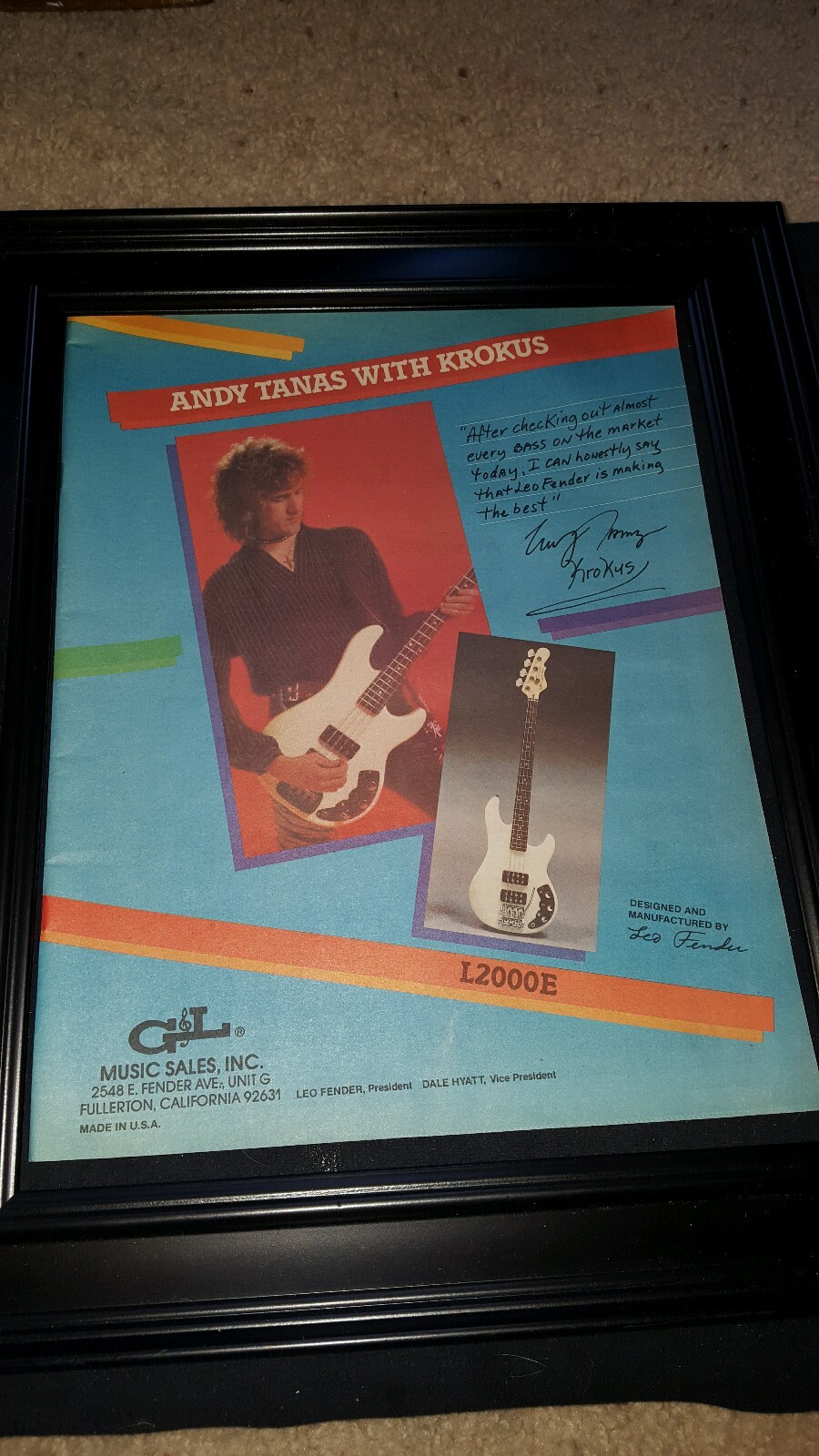 Andy Tanas Krokus Fender Guitar Rare Original Promo Poster Ad Framed ...
