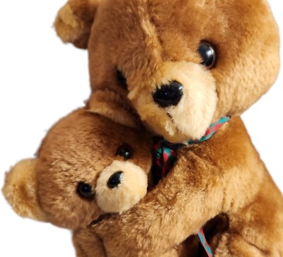 Vtg Russ Berrie Brown Teddy Bear Mom Baby Momma Hook and Loop Hug ...