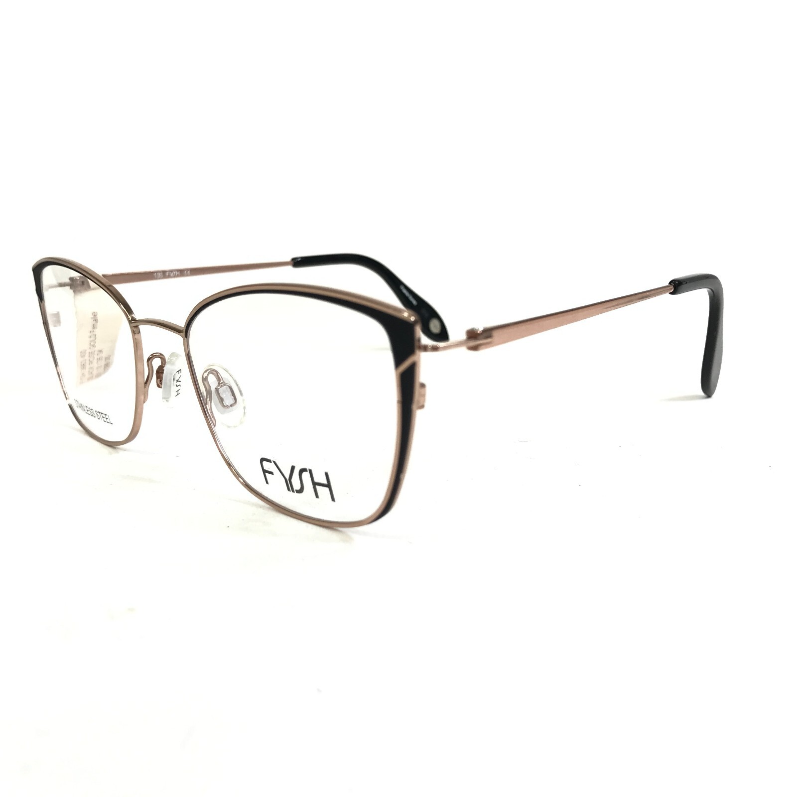 FYSH Eyeglasses Frames 3663 S200 Black Rose Gold Pink Cat Eye Wire Rim ...
