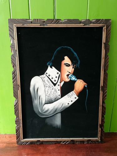 LARGE 29x39 Vintage ELVIS VELVET PAINTING wood frame wall art Mexico | eBay