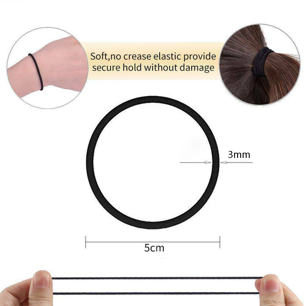 50pcs Black Hair Ties for Thick Curly Hair No Metal Hair Elastic Band ...