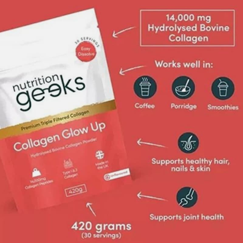 420g 30 serving Collagen Glow Up 3X 14,000mg Nutrition geeks Improved ...