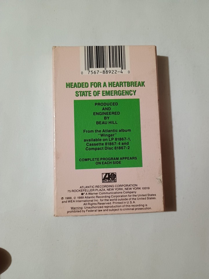 Winger "Headed for a Heartbreak" Used Cassette Single/Cassingle | eBay