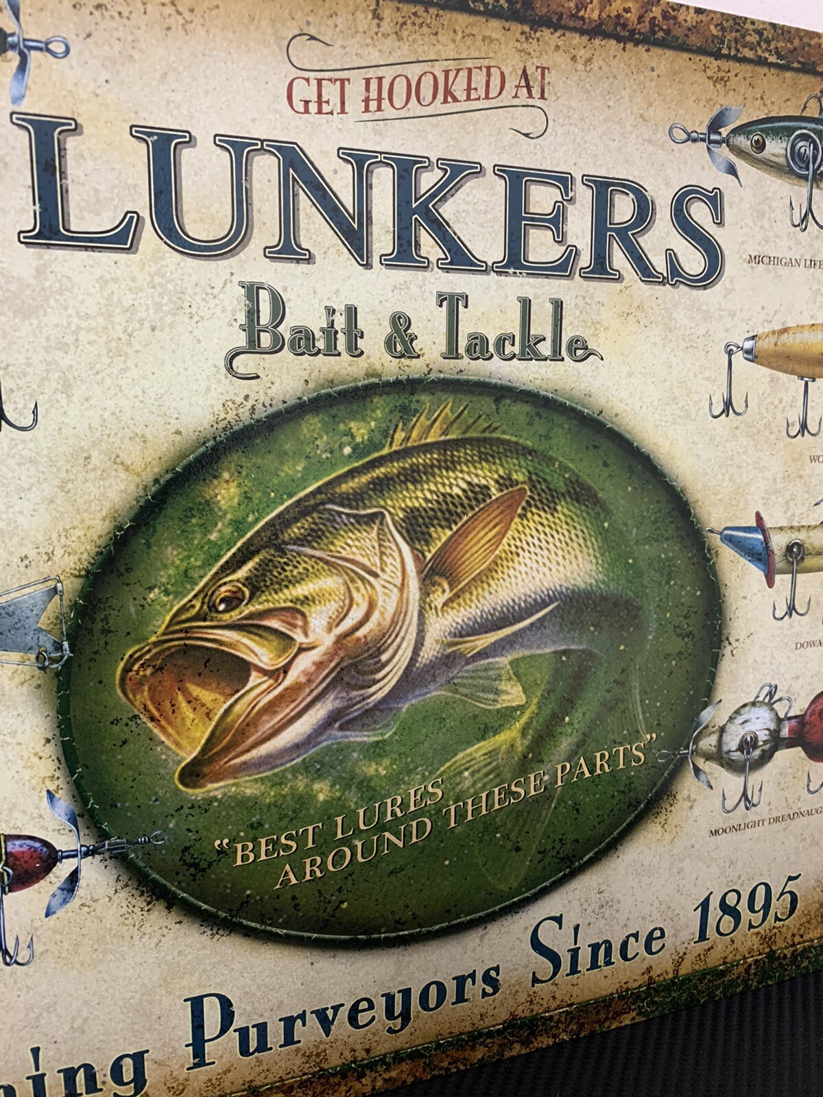 Lunker's Lures Bait & Tackle Vintage Fishing Retro Tin Metal Sign 16 ...