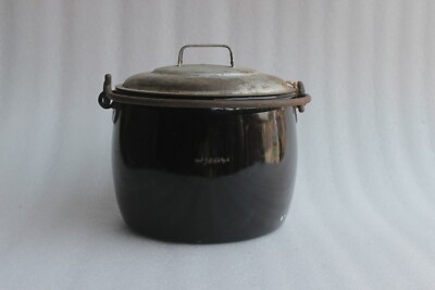 OLD VINTAGE BLACK IRON ENAMEL POT WITH LID JUDGE WARE KITCHEN ...