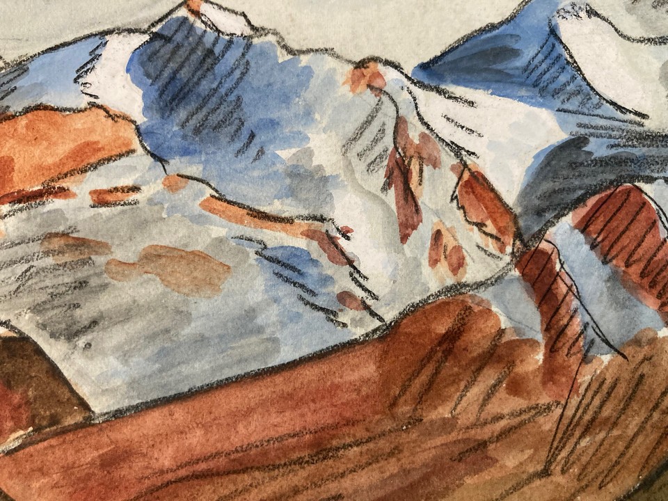 Very Pretty Painting Art Watercolour Paper 1942 Mountain Alps Scene ...