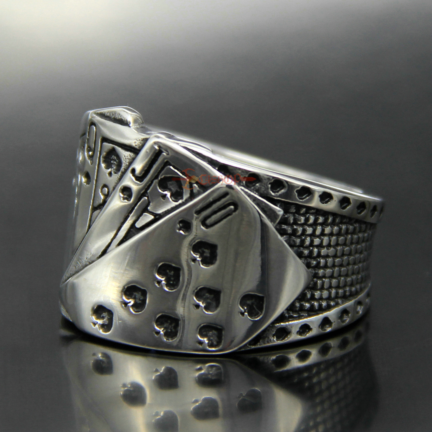 Men's Stainless Steel Casino Poker Card Game Lucky Ring Ace of Spade 10 ...