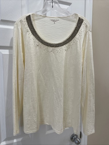 Coldwater Creek Top Blouse Gorgeous Ivory Sequin long sleeve Sz XL Pull ...
