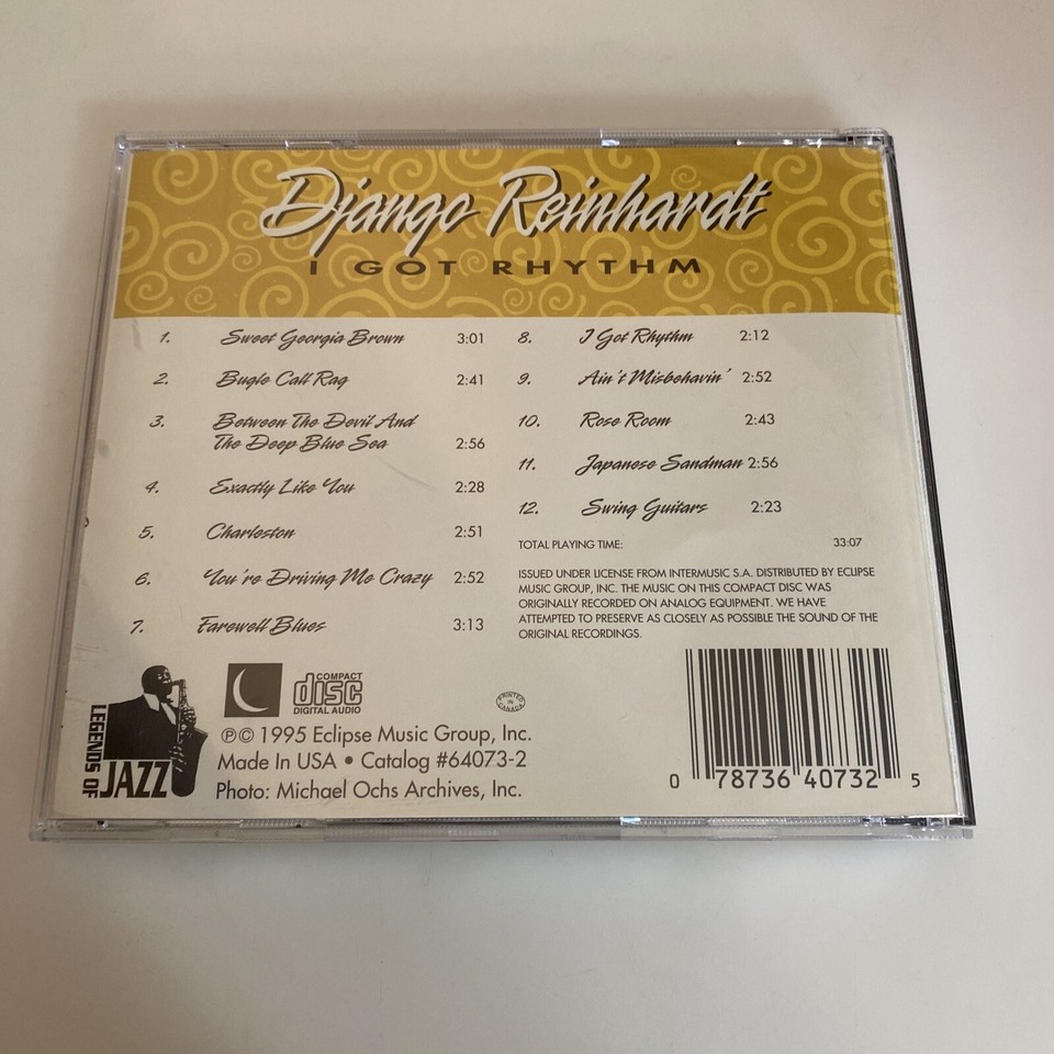 RARE vg! 1995 CD DJANGO REINHARDT I GOT RHYTHM LEGENDS OF JAZZ 12 ...