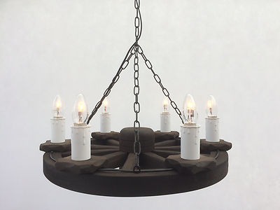 TWC/6 - Traditional Rustic Wooden 6-Light Cartwheel Pendant / Ceiling ...
