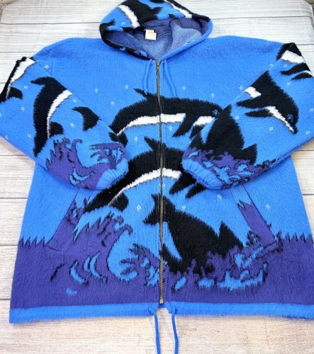 Vintage Tejidos Ruminahui Orca All Over Print Blue Wool Jacket Full Zip ...