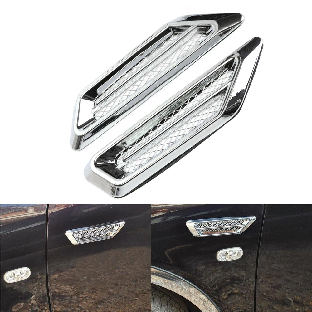 2Pcs 3D Chrome Car Parts Air Flow Fender Side Vent Sticker Decor Car ...