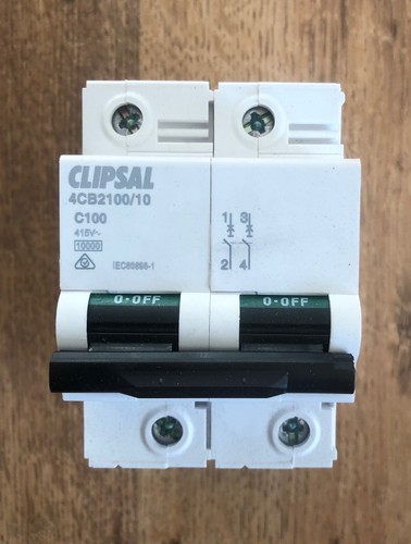 NEW Clipsal Circuit Breaker (4CB2100/10) 2-Poles 415V AC C-Curve 10kA ...