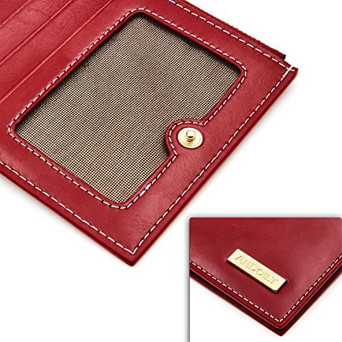 ANDOILT Womens Genuine Leather Wallet RFID Blocking Credit Card Holder ...