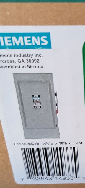 Siemens GF324NR 3-Pole Outdoor Fusible Safety Switch 240V/200A for sale ...