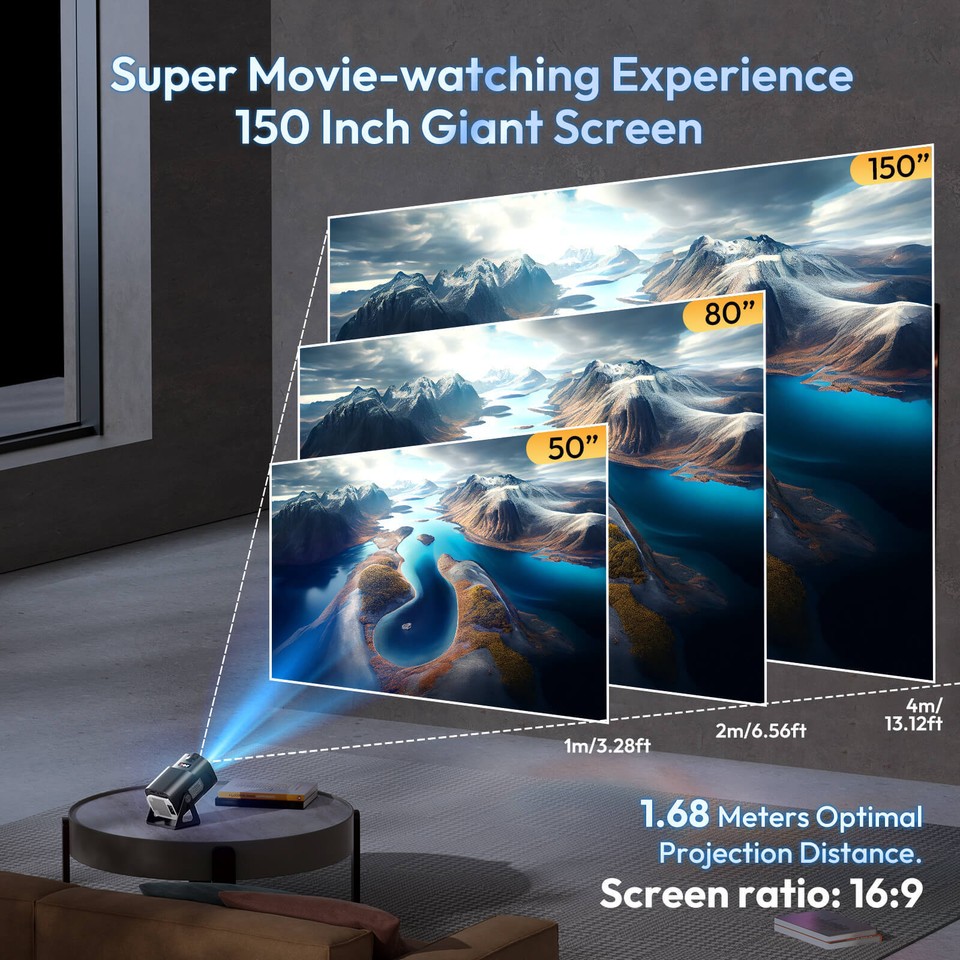 4K Mini Projector 12000 Lumen LED 1080P WiFi Bluetooth UHD Portable ...