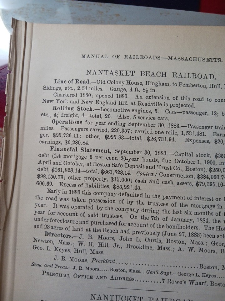 ~1884 Train Report NANTASKET BEACH RAILROAD Hingham Pemberton Hull ...