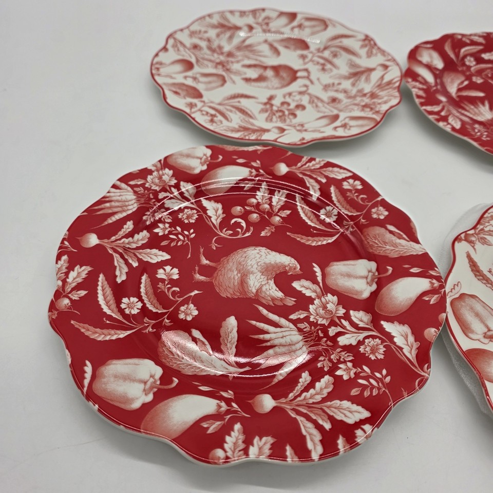House of Blue Stallion Red Toile Salad Plates Set Farm Chicken ...