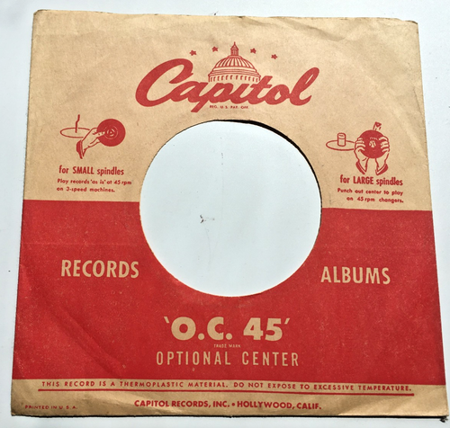 CAPITOL RECORDS RARE 1954 "O.C 45" USA SLEEVE + HOW TO USE INSTRUCTIONS ...