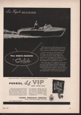 1957 FAGEOL 44 VIP AQUA QUEEN BOAT CARLISLE YARDLEY MOTORBOAT KENT AD ...