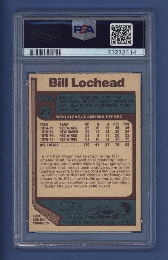 1977-78 OPC O-PEE-CHEE #212 BILL LOCHEAD PSA 8 NM-MT Detroit Red Wings ...