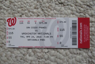 WASHINGTON NATIONALS VS PADRES 4/24/2014 FULL TICKET ~ ESPINOSA/LaROCHE ...