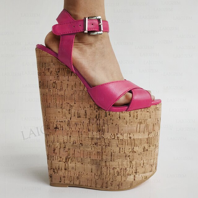 Women Sandals Platform Wedges 22CM High Heels Ankle Strap Pumps Height ...