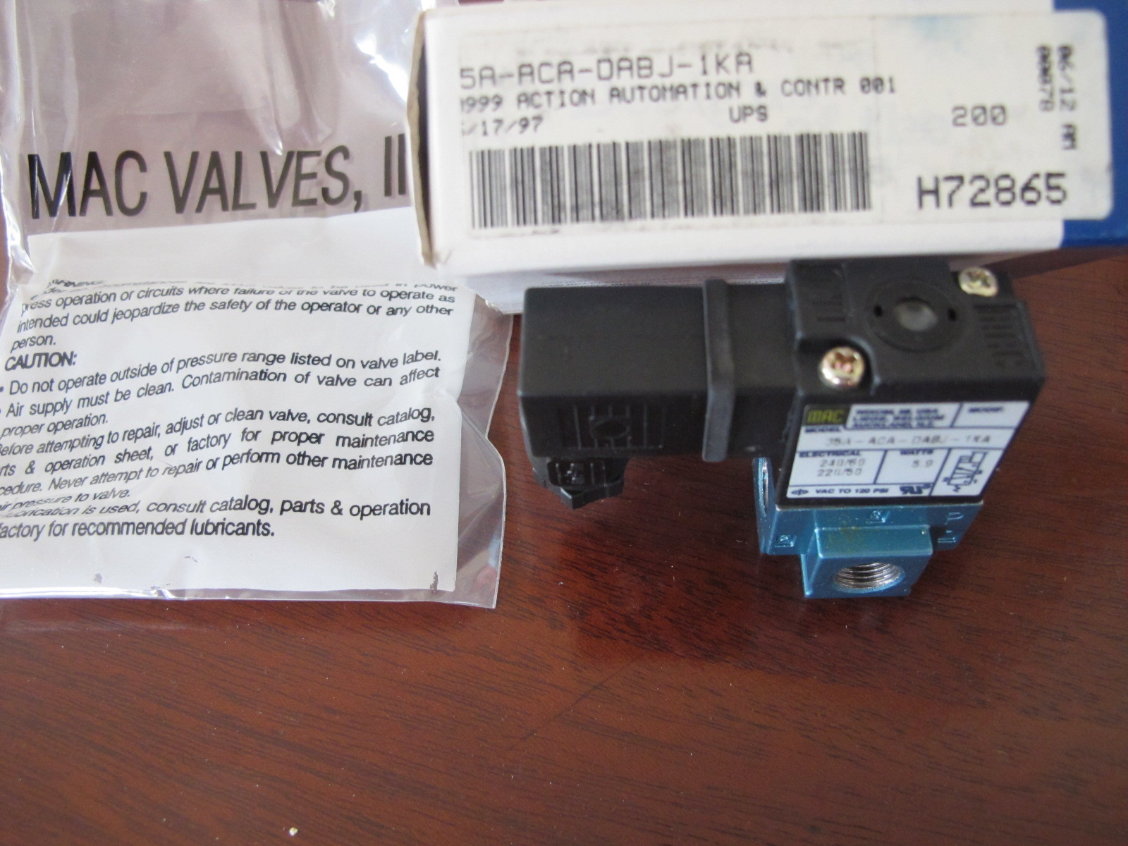 MAC 35A-ACA-DABJ-1KA SOLENOID VALVE 120PSI, 5.9W H72865 35AACADABJ1KA ...