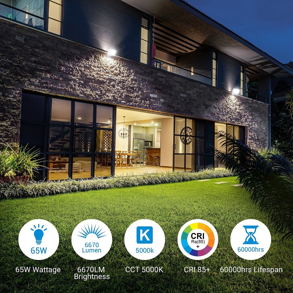 DEWENWILS 2-Pack 65W LED Flood Light Outdoor,Adjustable Knuckle Mount ...