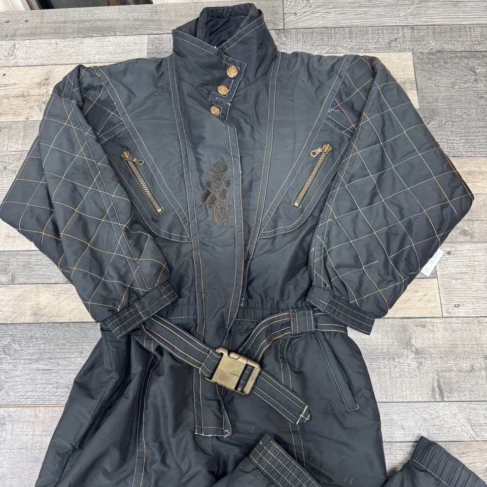 Vintage Black One Piece Ski Snowboard Suit 90s Retro Colour Block 90s ...