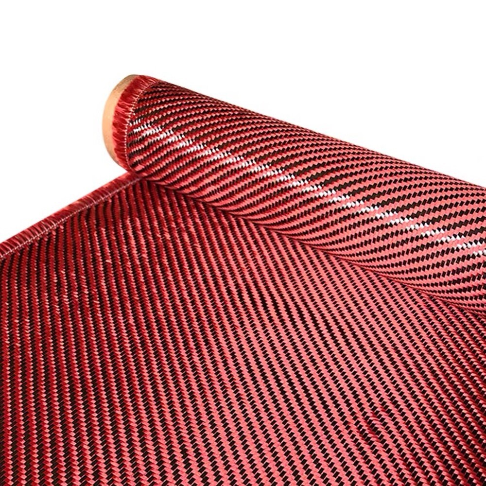 200gsm Carbon Fiber & Red Mixed Fabric Aramid Cloth 50cm x 100cm-Roll ...