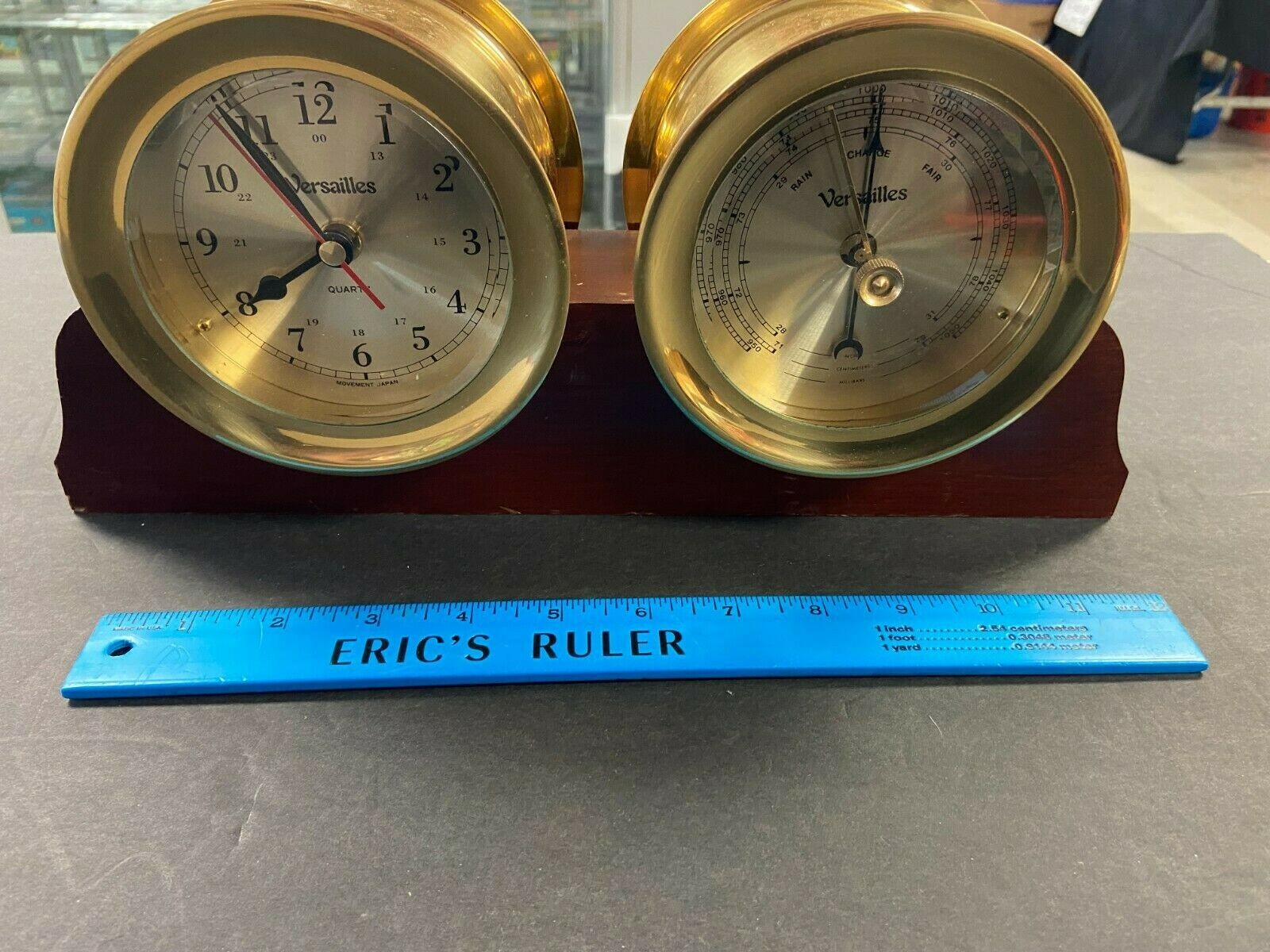 1970S VERSAILLES? QUARTZ NAUTICAL HEAVY BRASS CLOCK + RAIN BAROMETOR ...