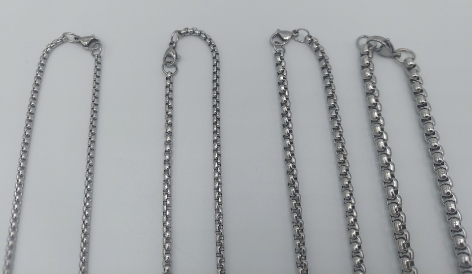 7-36", 2/2.5/3/4/5/6 mm SMOOTH BOX ROPE STAINLESS STEEL SILVER CHAIN ...
