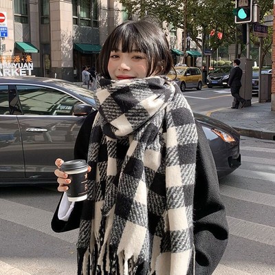 Checkered Scarf Women's Winter Autumn Winter New Style Shawl Versatile ...