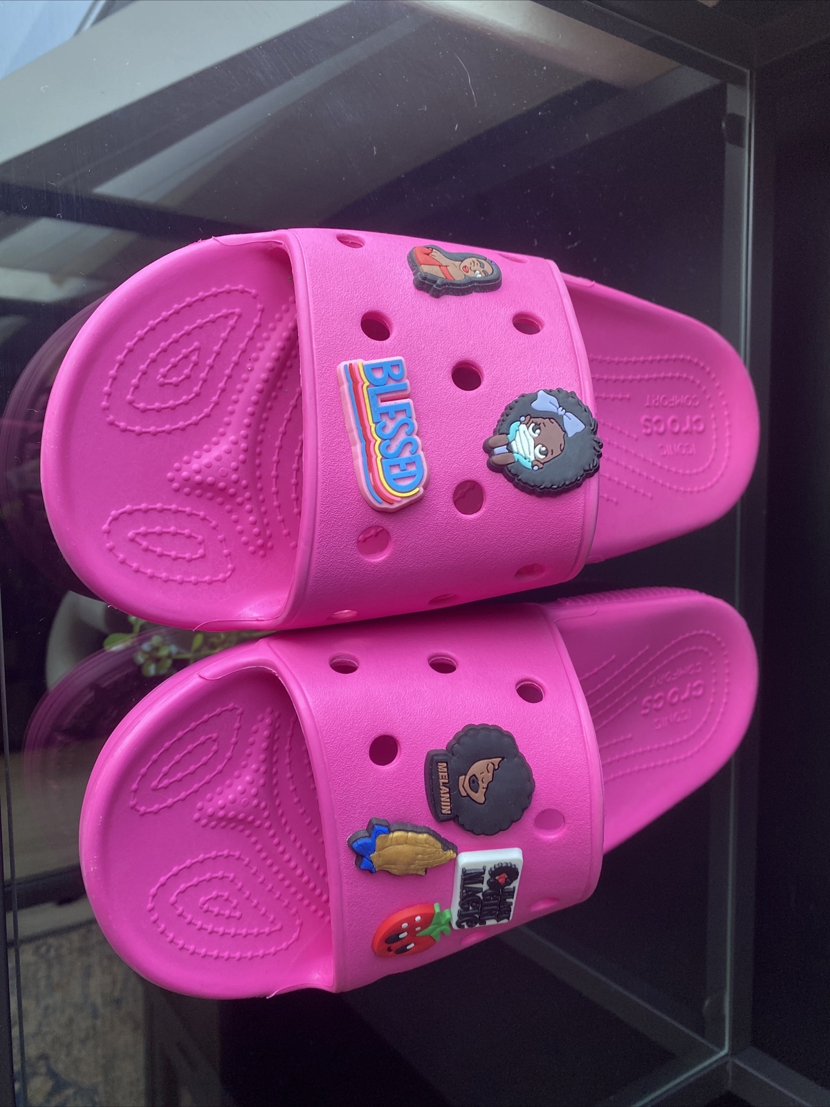 hot pink Crocs sandals slides size 11 - Gem