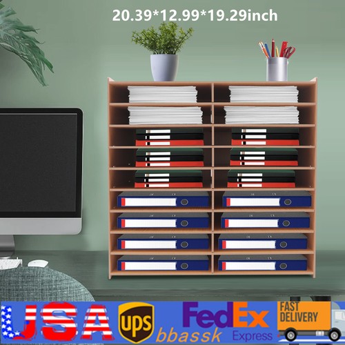 18 Grids Paper Tray Organizer Wood Desktop File Organizer for Home ...