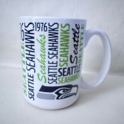 Seattle Seahawks Coffee Cup 1976 Script all over Print Beverage Cup EUC ...