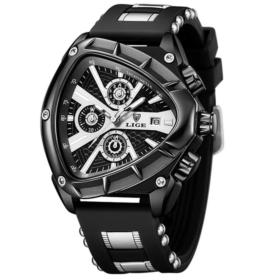 LIGE Men Watch Triangle Big Case Boy Sport Wristwatch Silicone ...