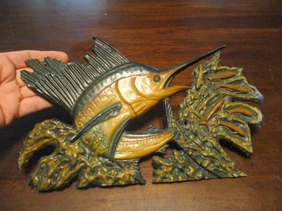 VINTAGE JUMPING MARLIN SAILFISH BIG GAME FISH CHASING FLYING FISH ...