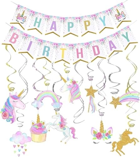 Unicorn Birthday Decorations, Rainbow Unicorn Party Supplies with ...