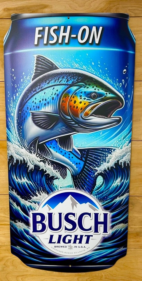 Busch Light Fish-On Salmon Aluminum Sign - Size: 14.4 In X 28 In X .030 ...