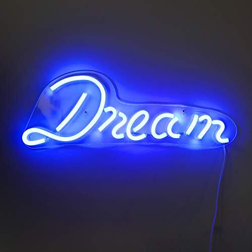 17" by 6" inch LED Neon Blue “Dream” Wall Sign For Cool Light, Wall Art ...