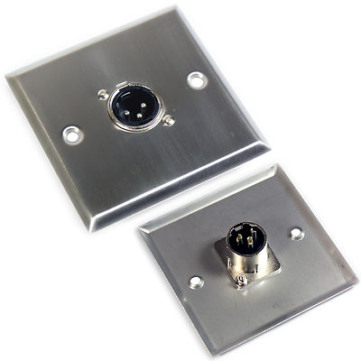 3 Pin XLR Male Face Plate Outlet Microphone Plug Wall Module Steel ...