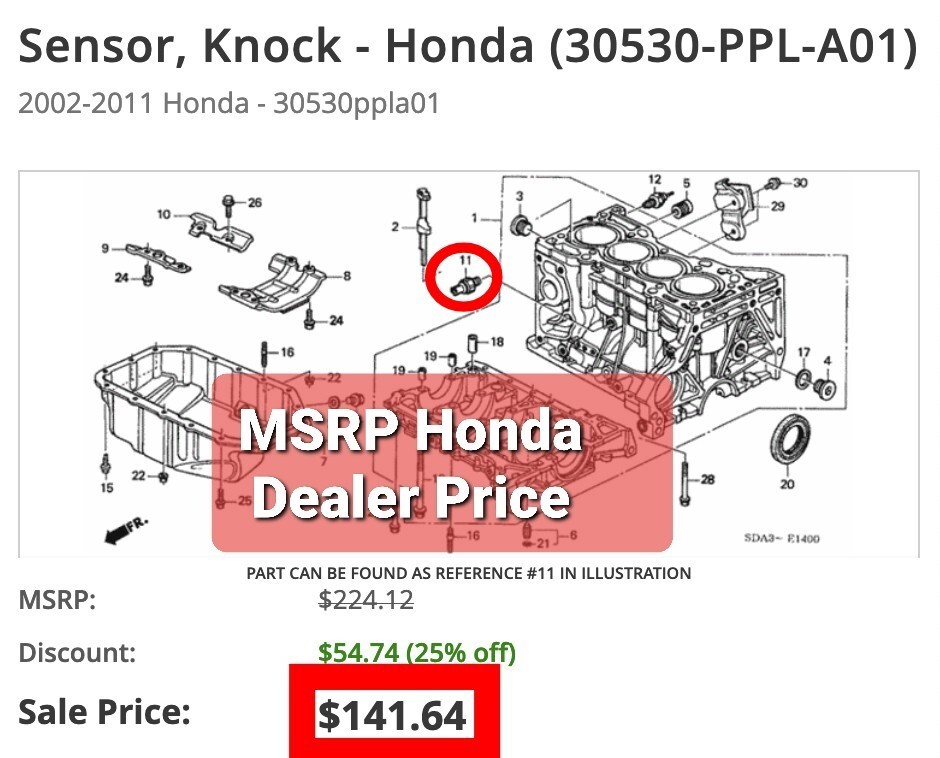 Genuine OEM Knock Sensor 30530-PPL-A01 Engine for Honda Accord Odyssey ...
