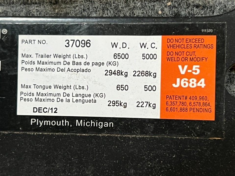 Reese Trailer Hitch Mounting Plate 37096 V-5 J684 111370 Plate Only | eBay
