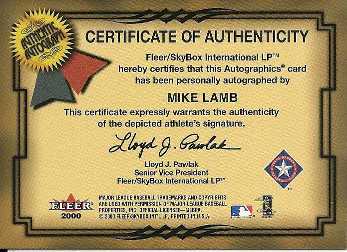 2001 Fleer Autographics Mike Lamb Rangers | eBay